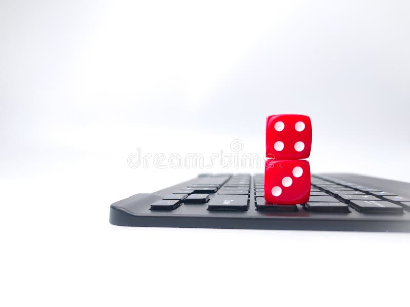 Red dice on keyboard. stock image. Image of dice, play - 267038377
