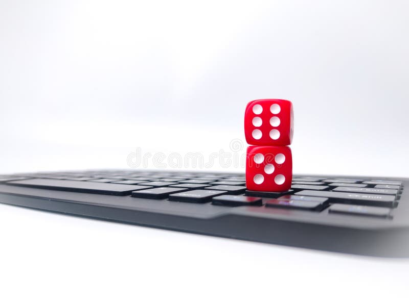 Red dice on keyboard. stock image. Image of keyboard - 267038481