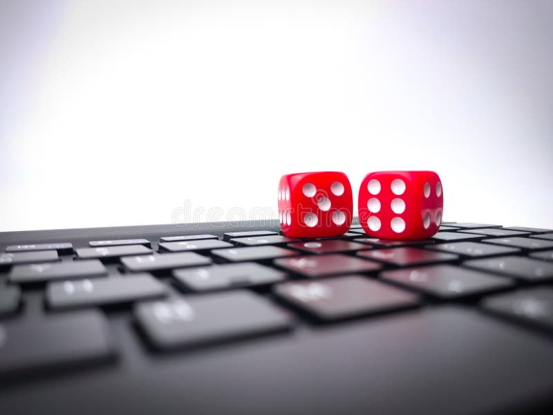 Red dice on keyboard. stock photo. Image of hardware - 267038544