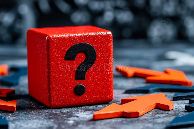 A Red Dice with a Question Mark on Top of it Surrounded by Arrows Stock ...