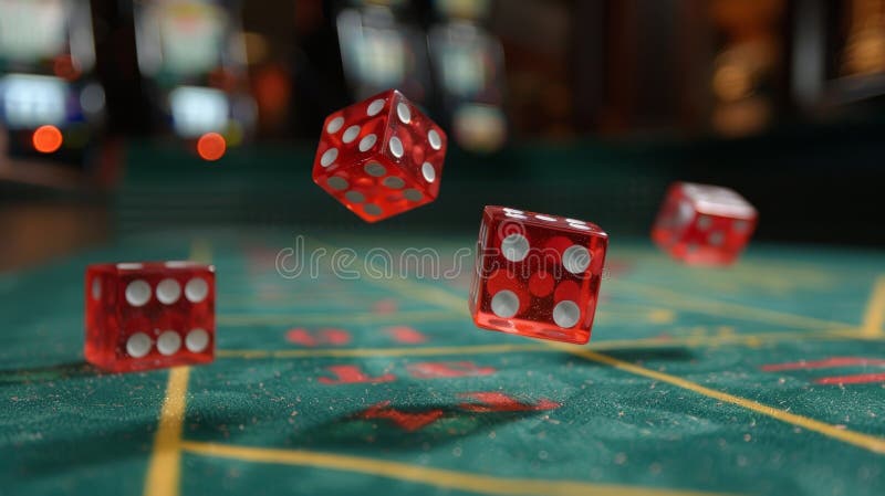 Red Dice Rolling on Casino Table Stock Photo - Image of casino, chance ...