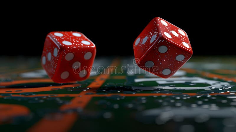 Red Dice Rolling on Casino Table Stock Image - Image of number, gaming ...