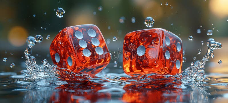 Red Dice Splashing into Water with Motion Blur, Creating Dynamic and ...