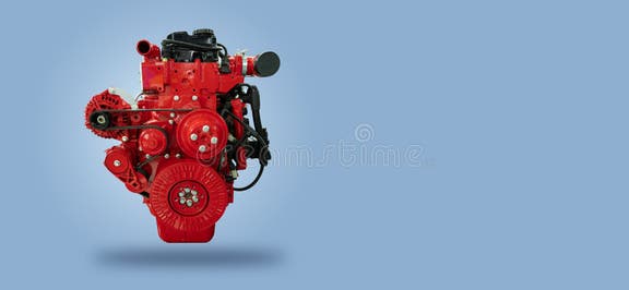 Red Diesel Engine on Blue Background Stock Photo - Image of engineering ...