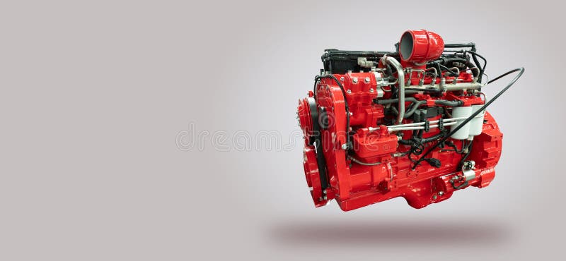 Red Diesel Engine on Gray Background Stock Photo - Image of service ...