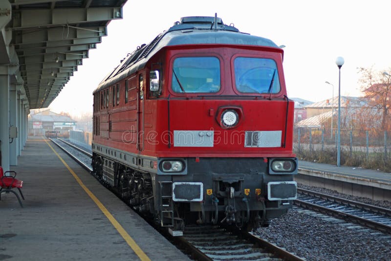 Red Diesel Train Locomotive on Railway Stock Image - Image of tren ...