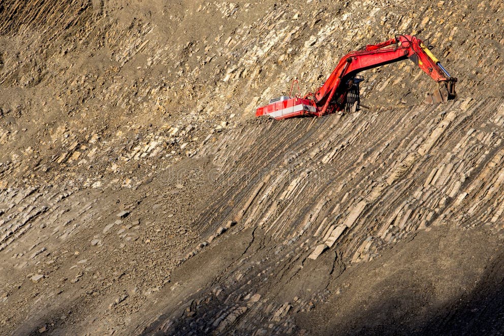 Red digger in stone-pit stock image. Image of industry - 78780009