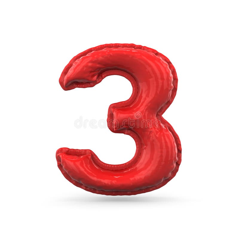Red Digit Three Made of Inflatable Balloon Isolated. 3D Stock ...