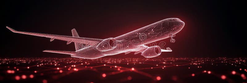 Red Digital Airplane on Technology Background. Aviation Symbol with ...