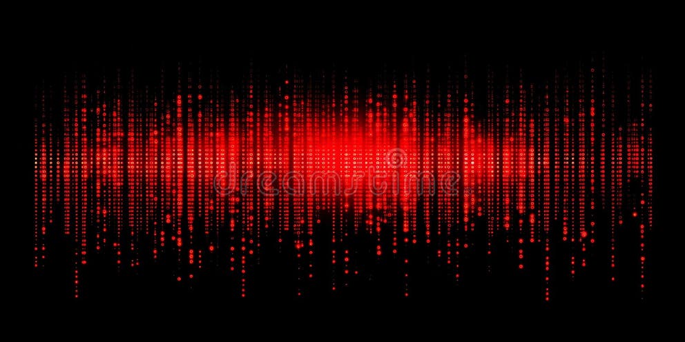 Red Digital Binary Code. Big Data Information Streaming. Technology Background with Flowing Data ...