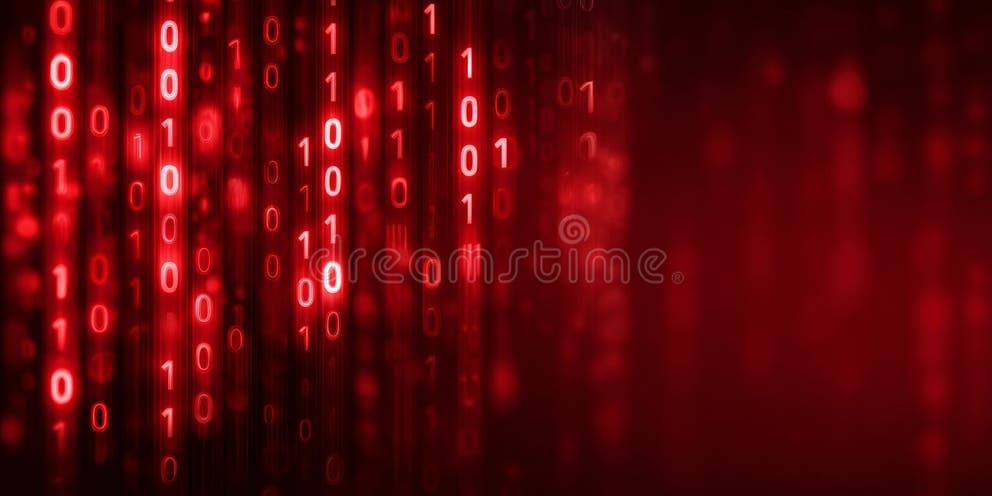 Red Digital Binary Data on Black Background. Abstract Technology, Big Data Numbers, Cyberspace ...
