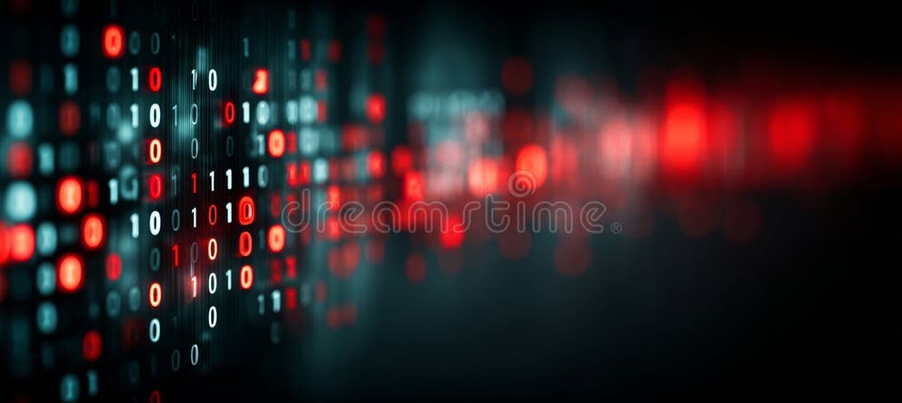 Red Digital Binary Data on a Computer Screen, Technology Background, Cybersecurity Concept Stock ...
