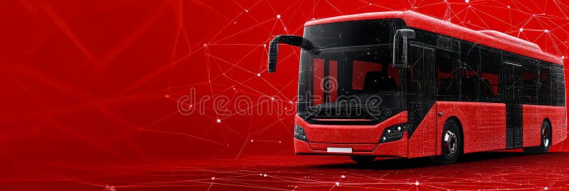 Red Digital Bus on Abstract Technology Background. City Transportation ...