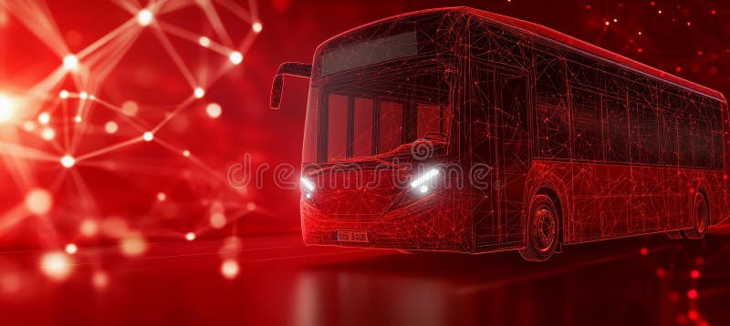 Red Digital Bus on Technology Background. Abstract City Transport Icon ...