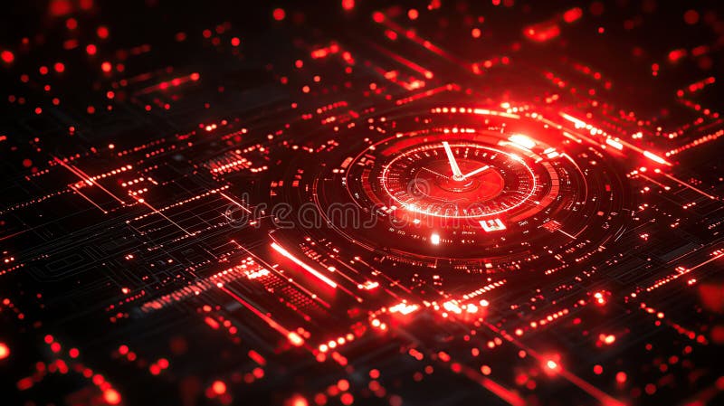 Red Digital Clock Circuit Board Glowing Background, Deadline Concept ...