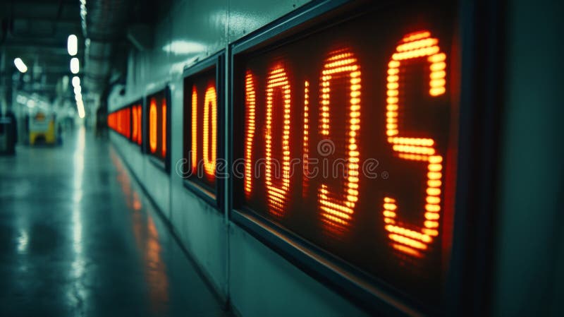 Red Digital Clock Display in Dark Subway Tunnel Stock Illustration ...