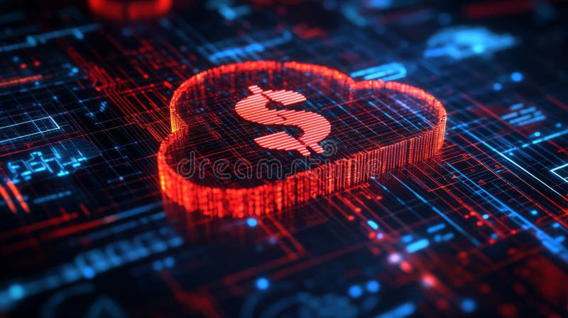 Red Digital Cloud Shaped Dollar Sign on Circuit Board Stock ...