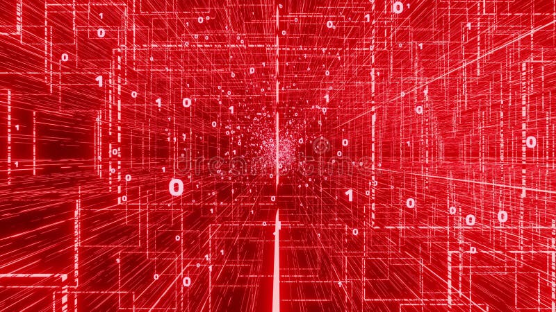 Red Digital Cyberspace with Flowing Numbers Ones and Zeros 3d Render ...