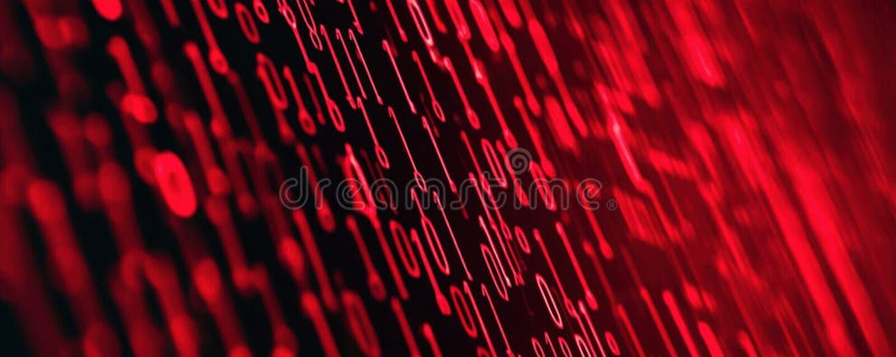 Red Digital Data Stream with Glowing Binary Code and Lighting Effects ...