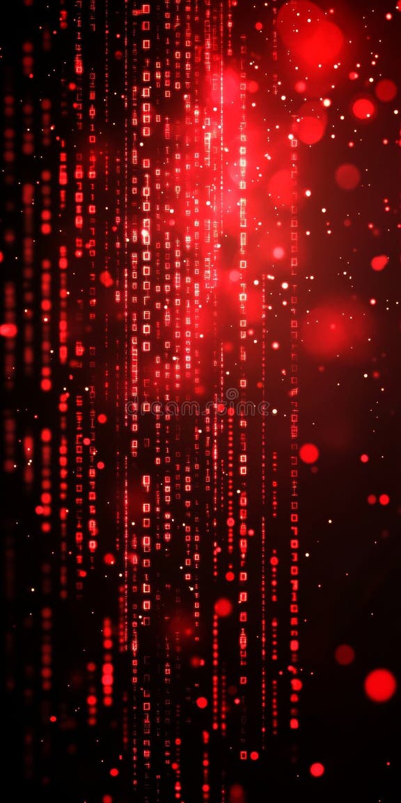 Red Digital Data Stream Rows of Binary Code Cascade Down a Dark ...