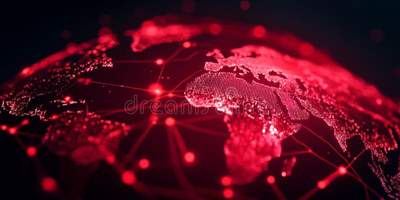 Red Digital Globe with Glowing Nodes and Connections on a Dark ...