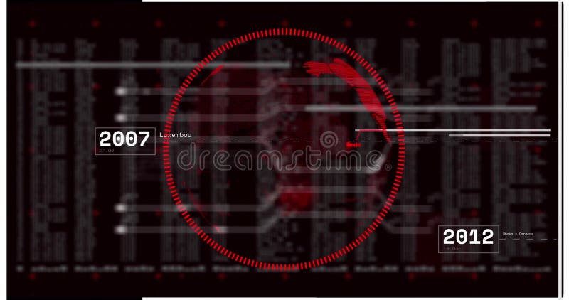 Red Digital Globe Image Over Data and Numbers with Years Stock ...