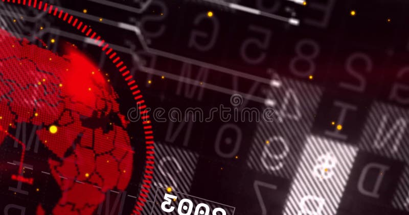 Red Digital Globe and Numbers Animation Over Abstract Technological ...