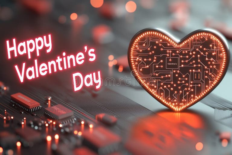 Red Digital Heart with Microchip Patterns Sits on Circuit Board Stock ...