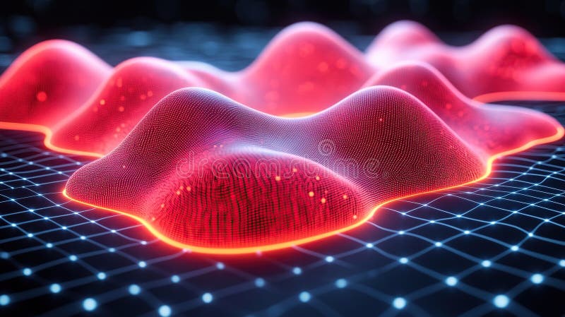 Red Digital Landscape Flowing Over Grid, Futuristic Background, Data ...