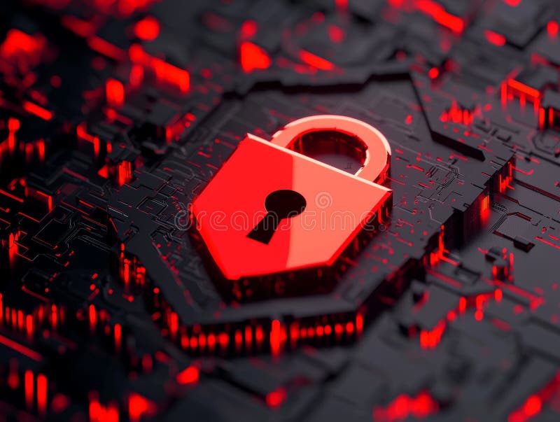 Red Digital Lock on Dark Circuit Background Stock Photo - Image of ...