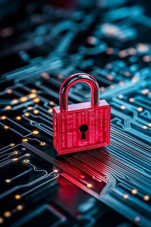 A Red Padlock Sitting on Top of a Circuit Board Stock Illustration ...