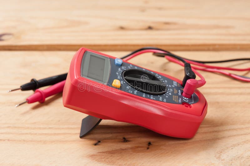 Red digital multimeter stock photo. Image of inspection - 184164652