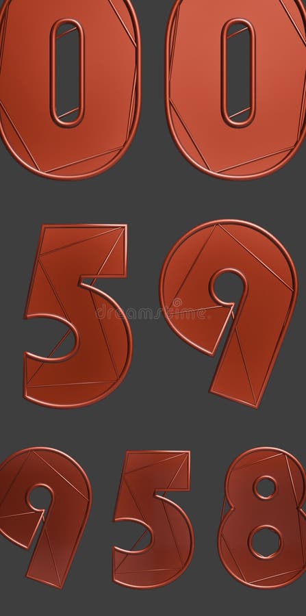 Red Digital Numbers with Geometric Design Elements Stock Illustration ...