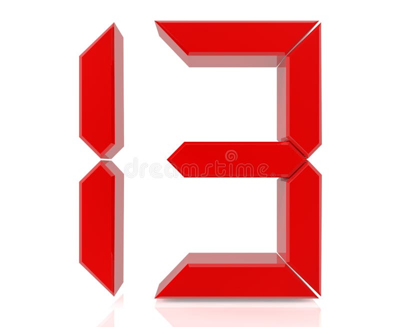Red Digital Numbers 13 on White Background 3d Rendering Stock ...