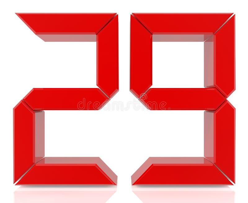 Red Digital Numbers 29 on White Background 3d Rendering Stock ...
