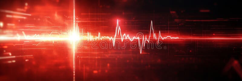 Red Digital Pulse Data Streaks with a Glowing White Heartbeat Line on a ...