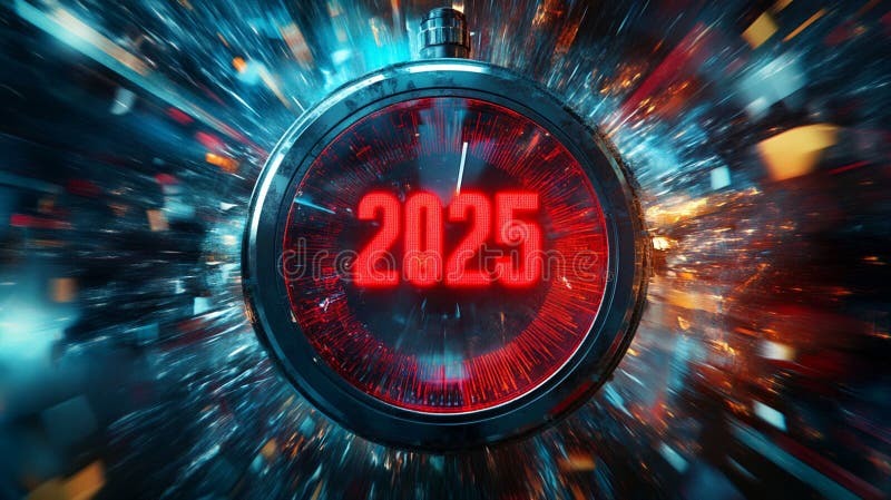 Futuristic 2025 Timer Red Digital Clock New Year Speed Dark Light Style ...