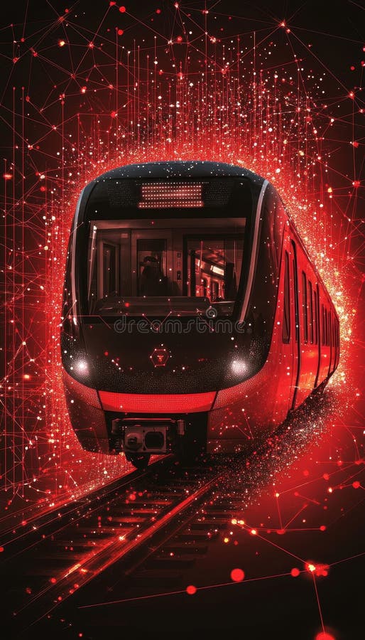 Red Digital Train on Technology Background. Abstract Railway Transport ...