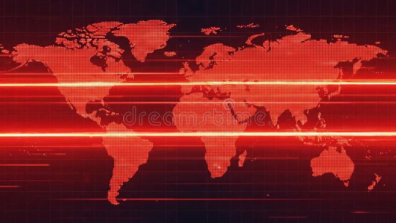 Red Digital World Map with Horizontal Data Streams and Glowing Grid ...