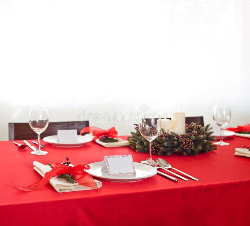 Red dinner table setup stock image. Image of interior - 37857905