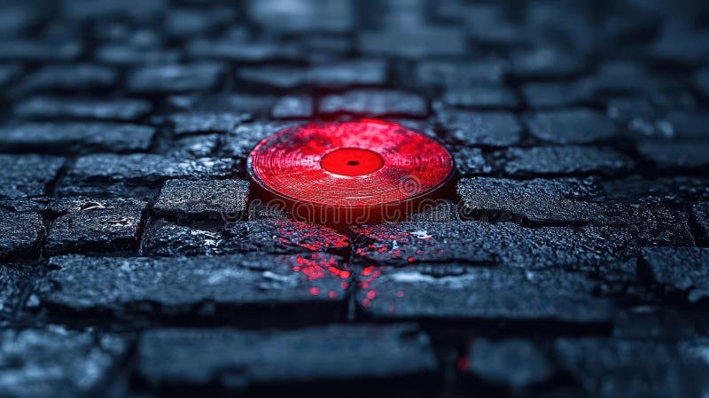 Red Disc on Cobblestone stock image. Image of background - 387798705