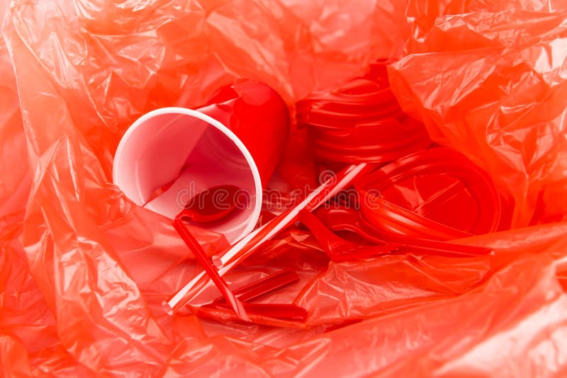 Red Disposable Objects on Plastic Crumpled Stock Image - Image of ...