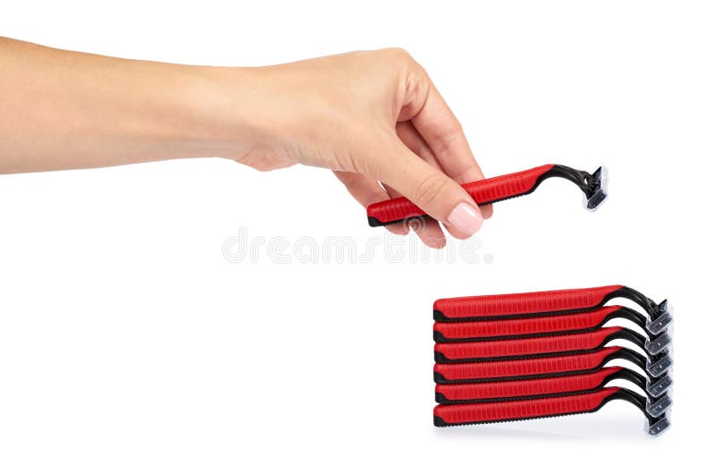 Disposable Shaving Razor Blade In Hand. Isolated On White Background ...