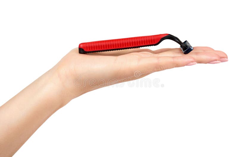 Red Disposable Shaving Razor with Hand Isolated on White Background ...