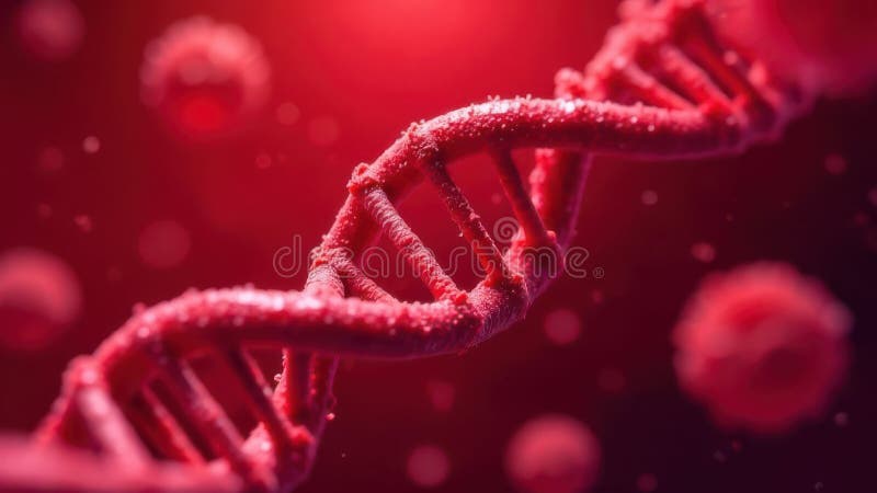 Red Dna Double Helix Rotating Inside Microscopic Environment Stock ...