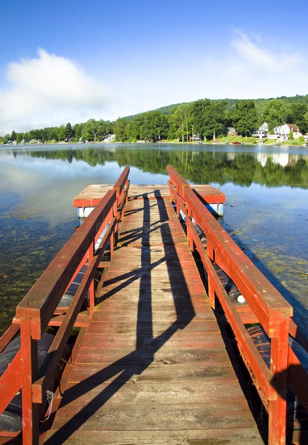 Red dock, beautiful lake stock image. Image of travel - 32617321