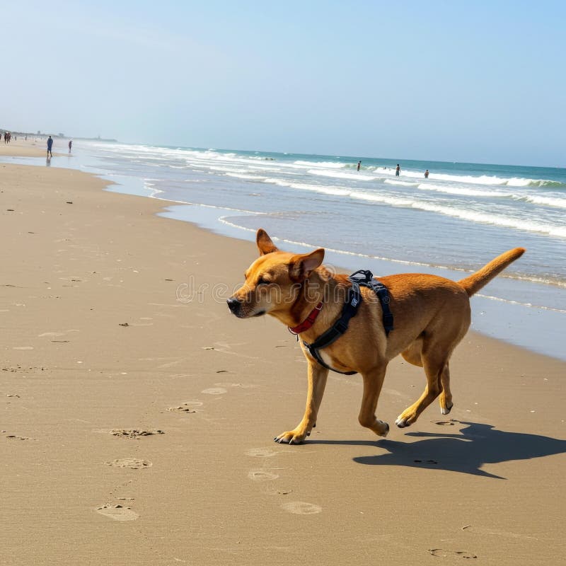 Red Dog Running on Sandy Beach during Sunny Day Stock Illustration ...