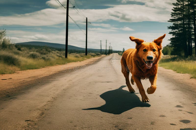 A Red Dog Runs Along an Asphalt Road. Pets Stock Illustration ...