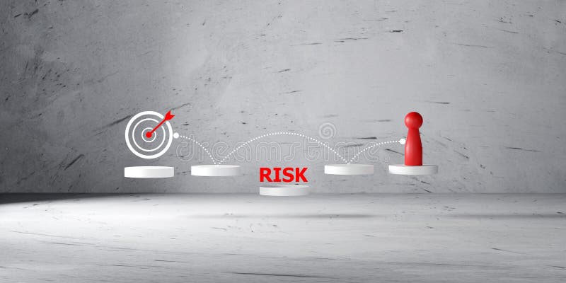 Red Doll on Path with Risk and Target Icons for Strategy and Goal ...