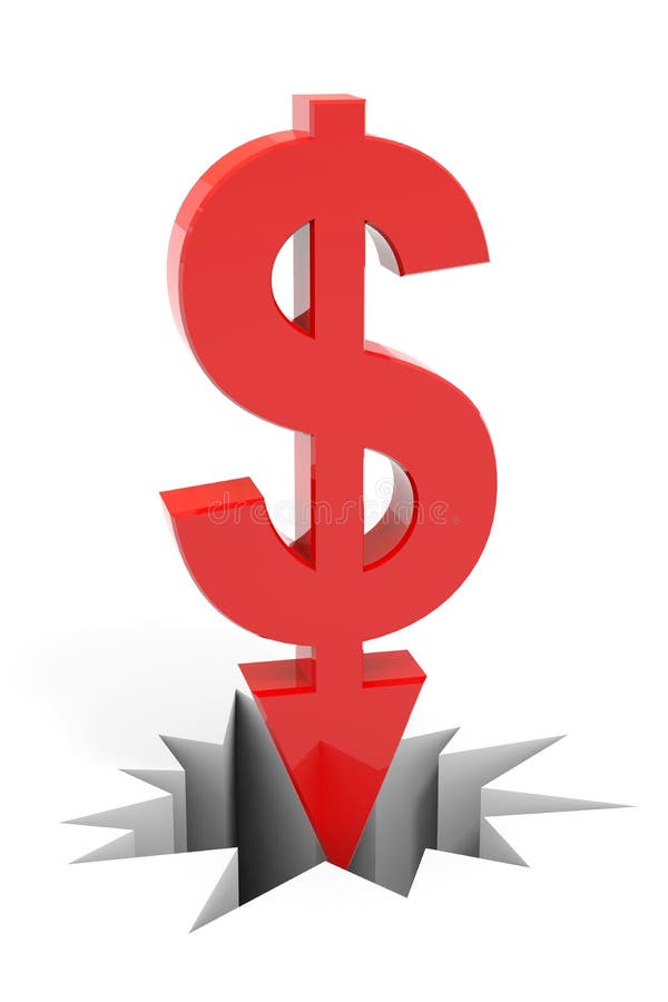 Red 3d arrow down. stock illustration. Illustration of crash - 23555666